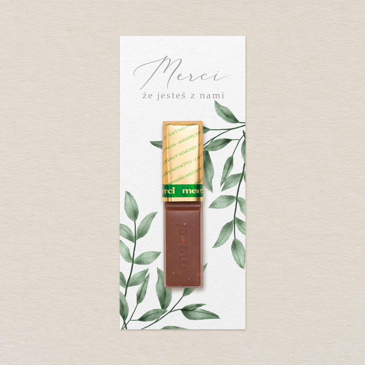 Merci do zaproszeń Zielone gałązki wzór 3 - Niecodzienka